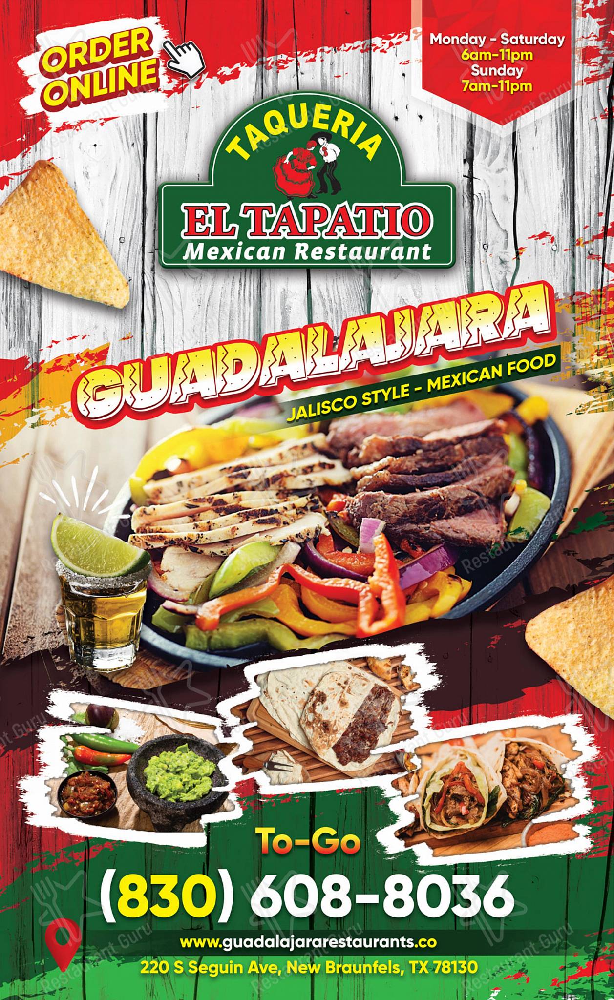 Menu at El Tapatio Mexican Restaurant, New Braunfels, 220 S Seguin Ave