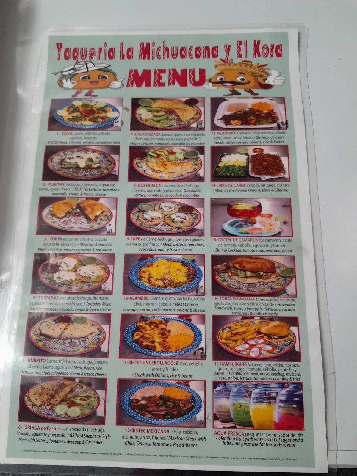 Menu at Taqueria La Michuacana y El Kora restaurant, Babson Park