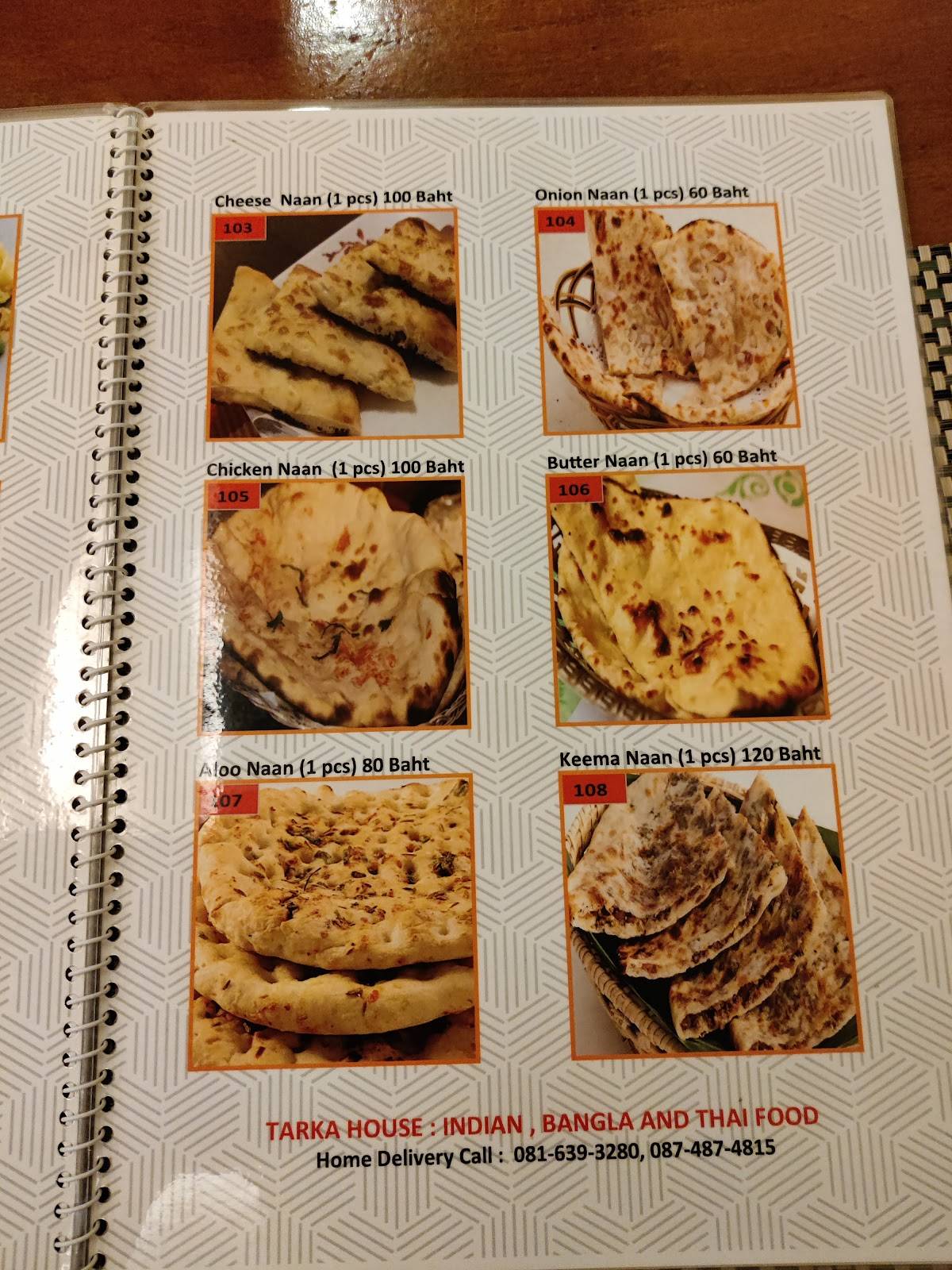 Menu at Tarka House Indian Restaurant, Pattaya City, 325 Pattaya 13/4 Alley