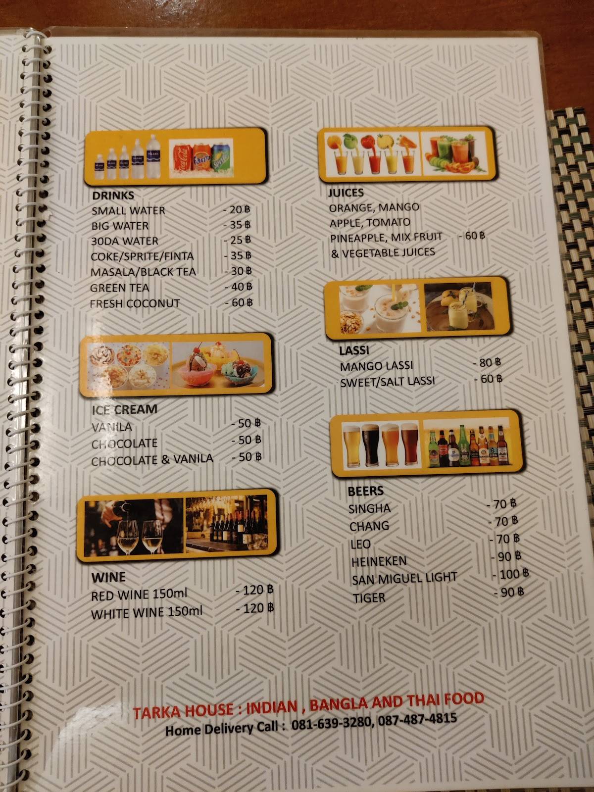 Menu at Tarka House Indian Restaurant, Pattaya City, 325 Pattaya 13/4 Alley