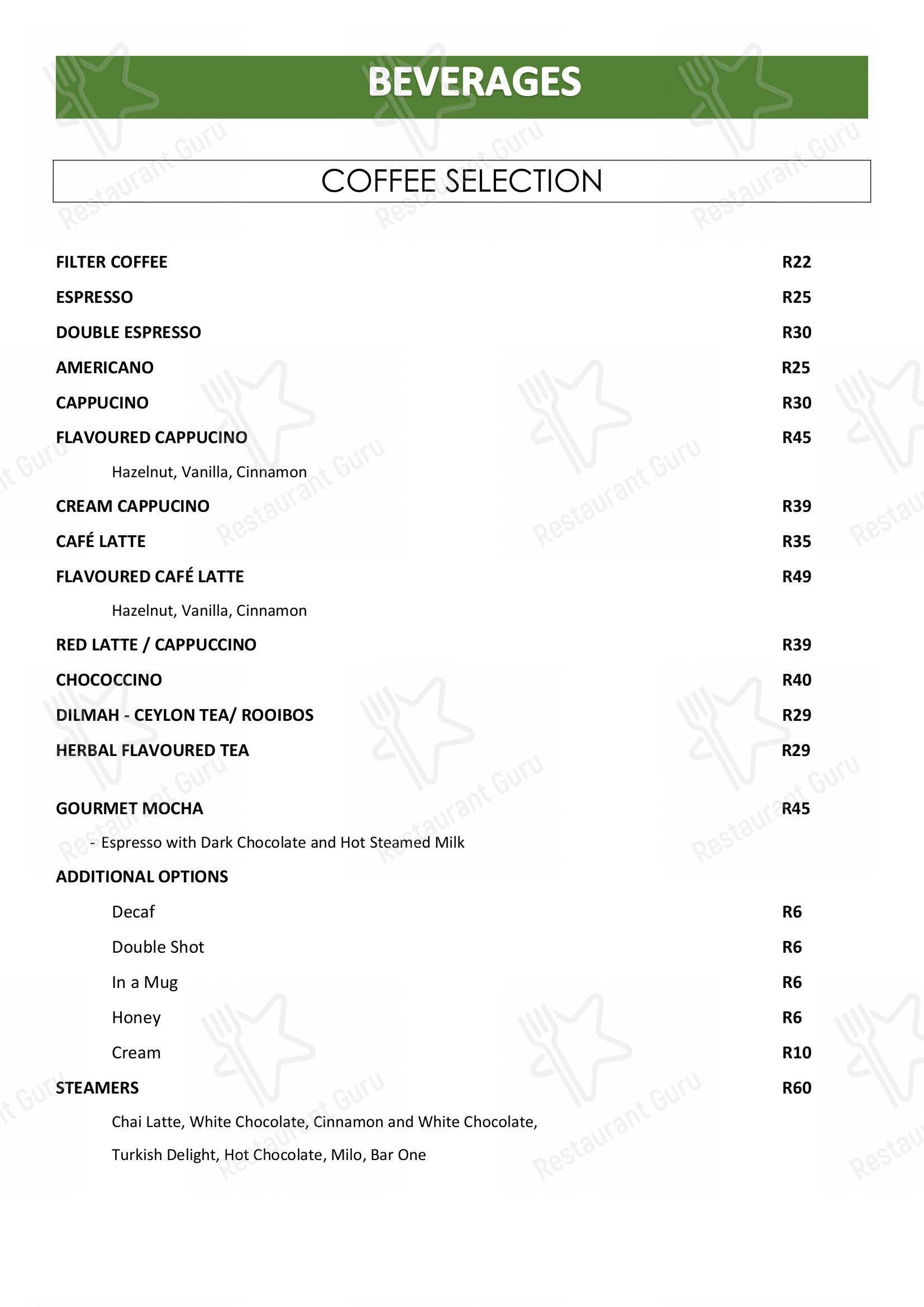 Menu at Tashreeqa's Restaurant, Cape Town