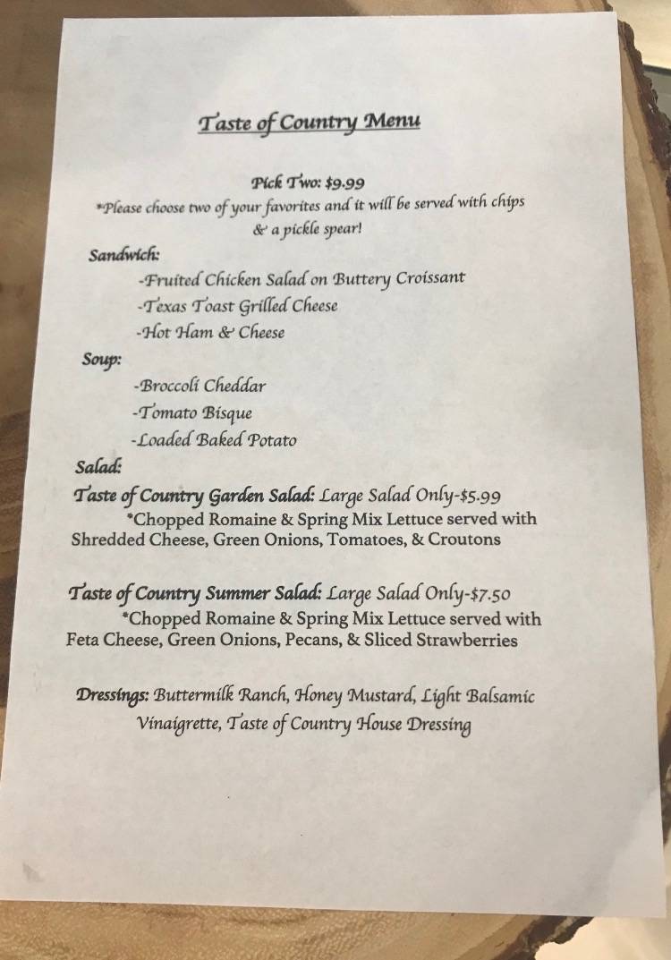 Menu at Taste Of Country restaurant, Granite City