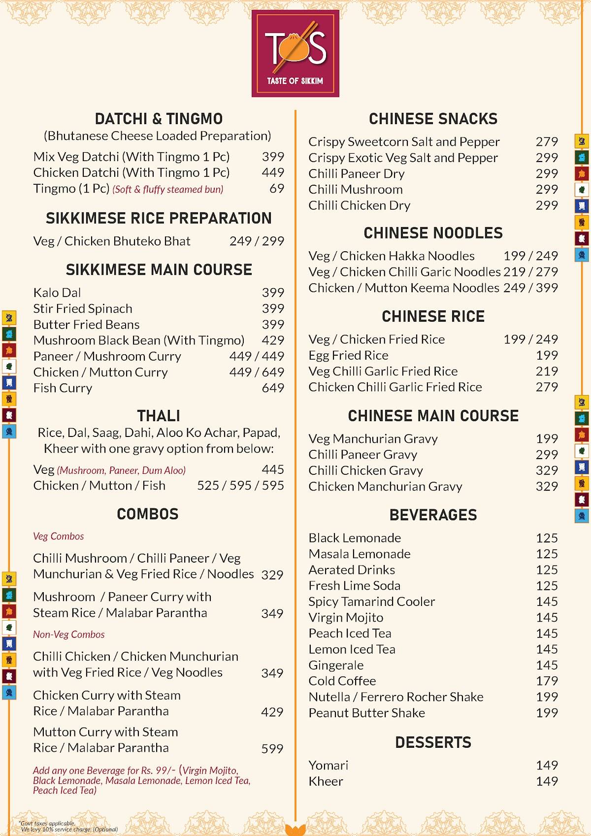 Menu at Taste Of Sikkim, Noida