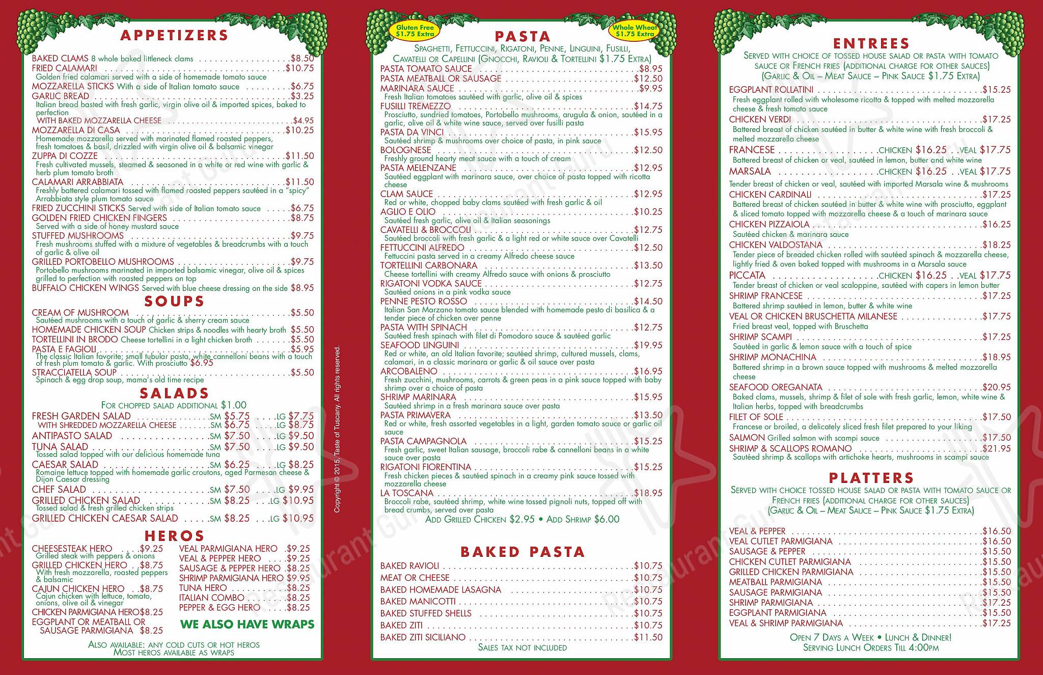 Menu at Taste of Tuscany - Hackensack NJ pizzeria, Hackensack