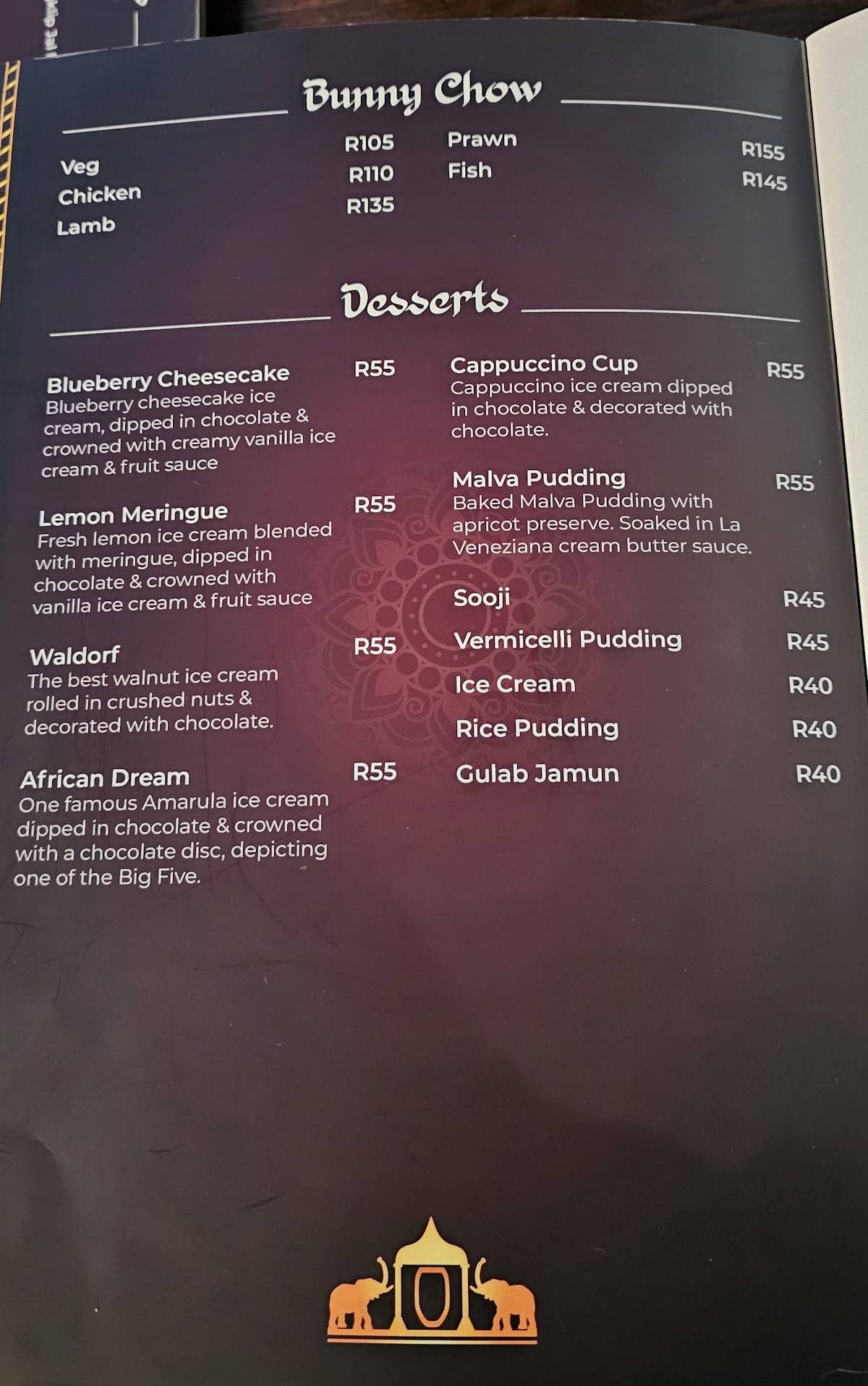 Menu at Taste of Mumbai restaurant, Kempton Park, Emperors Palace, Jones Rd