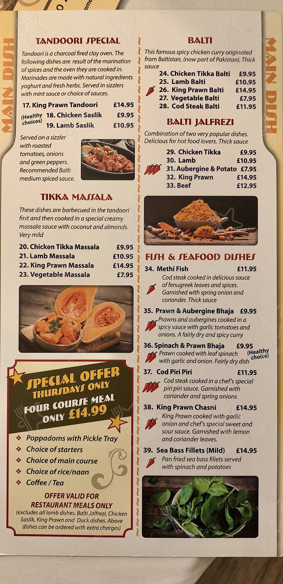 Menu at Taste of Spice restaurant, Selkirk