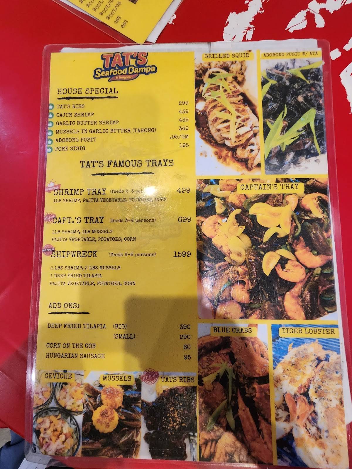 Menu at Tat's Seafood Dampa & Tungolan restaurant, Cagayan de Oro