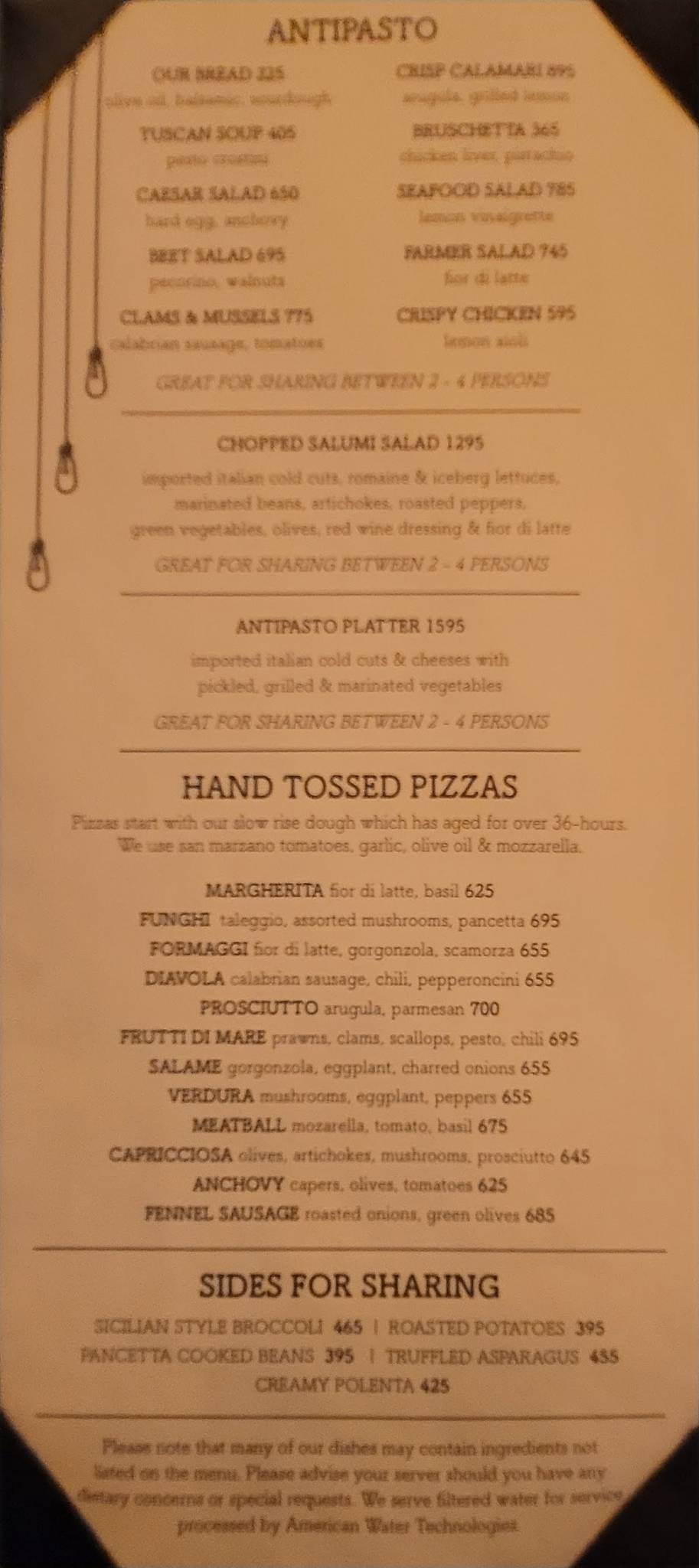 Menu at Tavolata restaurant, Cebu City, ayala center