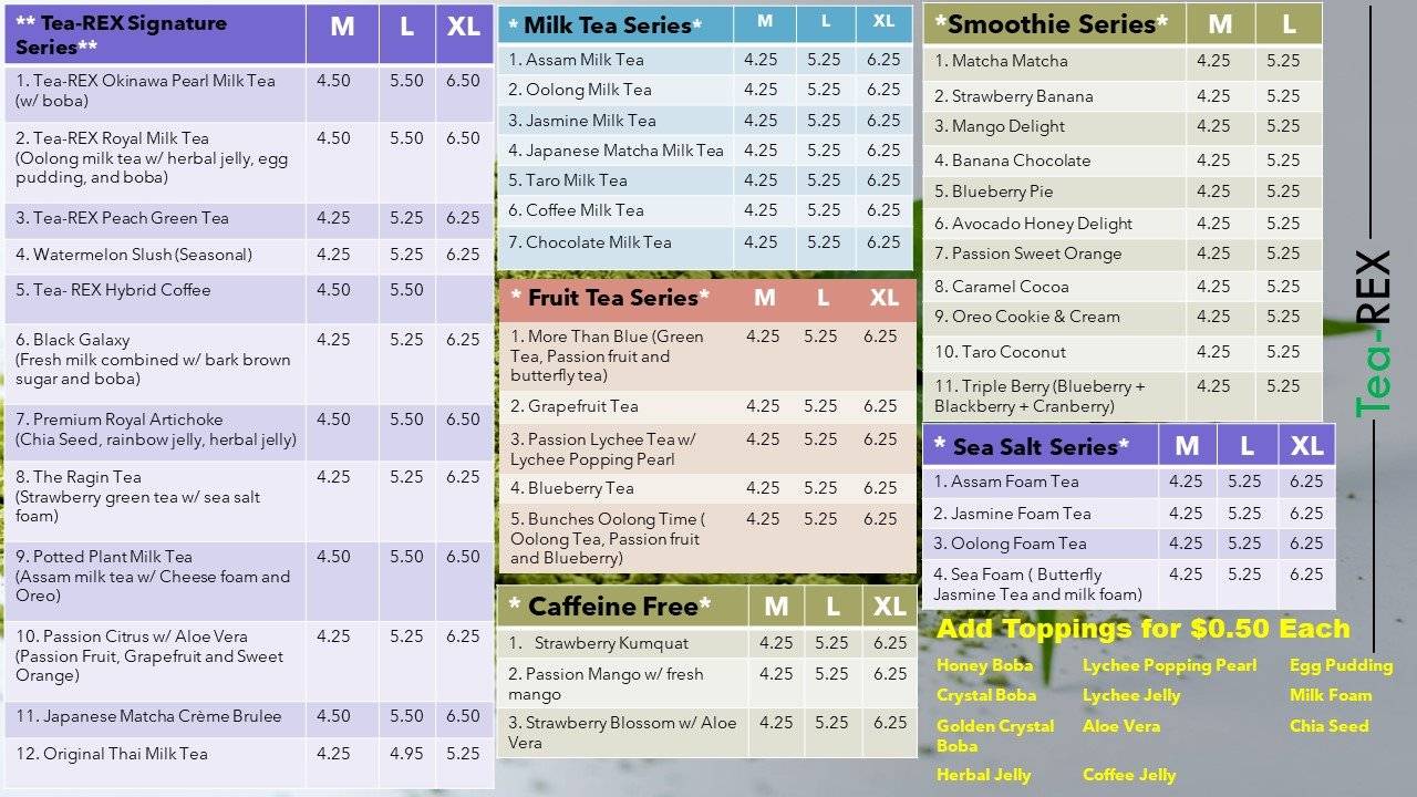 Menu at Tea-REX pub & bar, Lafayette