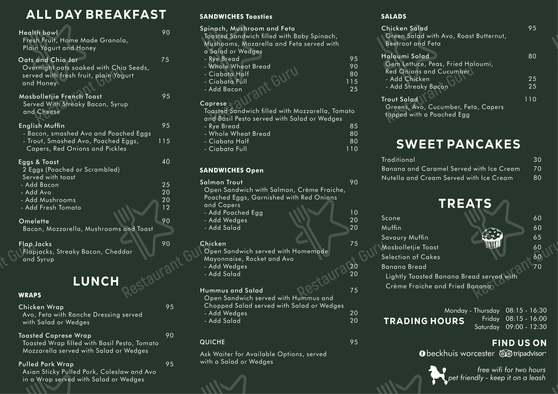 Menu at Teacup restaurant, Worcester