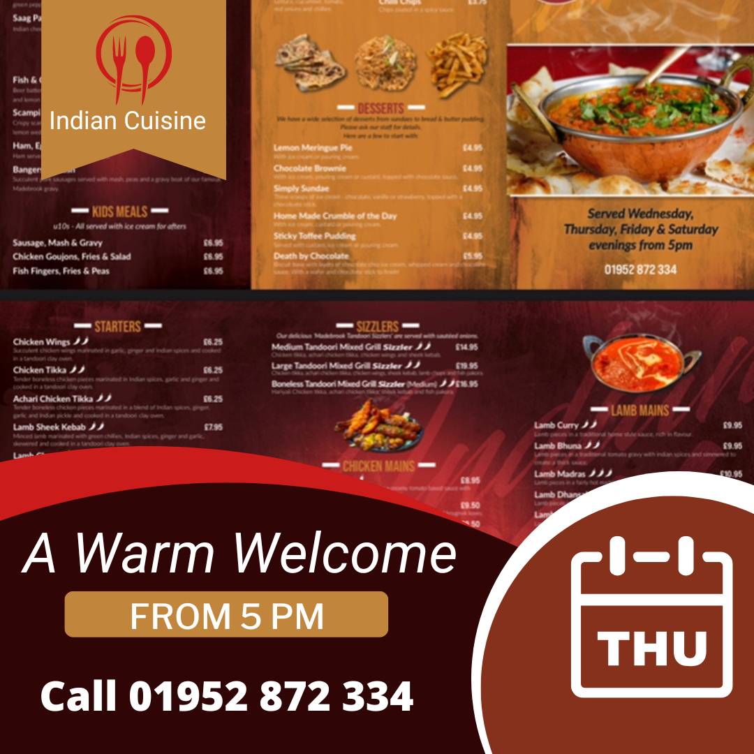 Menu at The Madebrook Carvery restaurant, Telford, Madebrook House