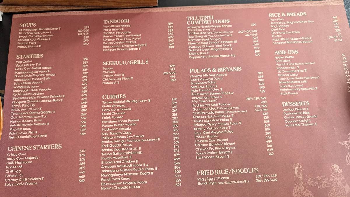 Menu at Telusa Telugu Kitchen and Bar, Hyderabad
