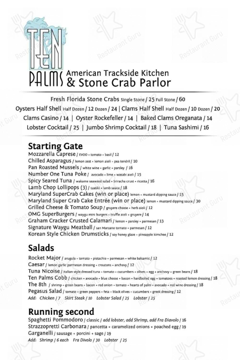 Menu at Ten Palms restaurant, Hallandale Beach