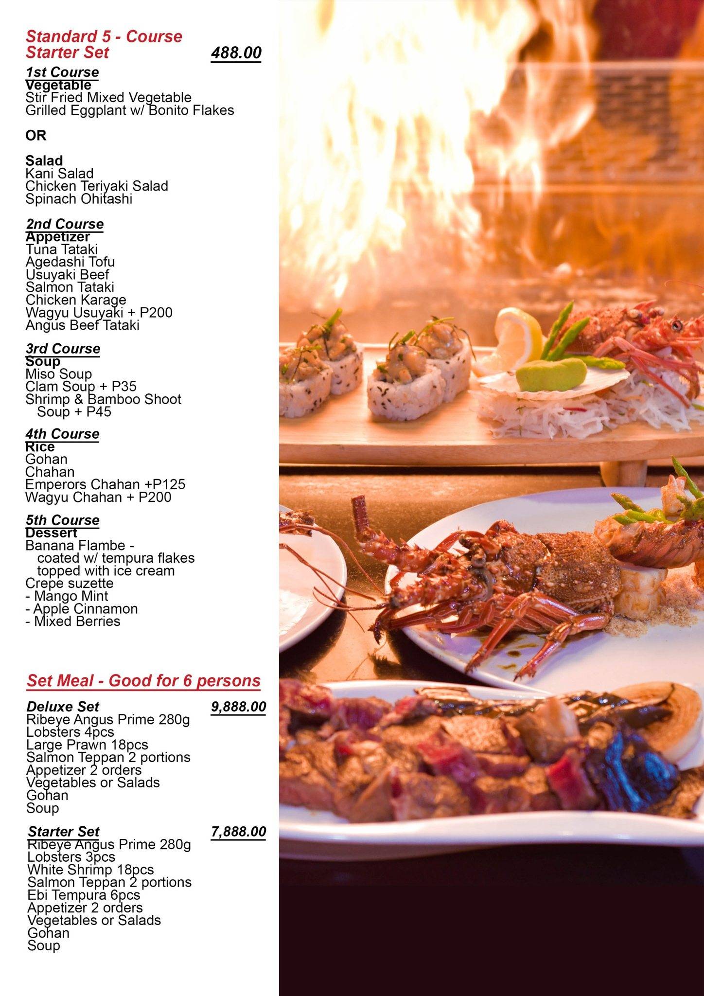 Menu at Teppanya restaurant, Quezon City