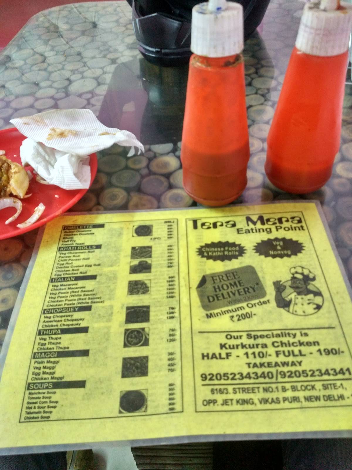 Menu at Tera Mera Eating Point, Delhi