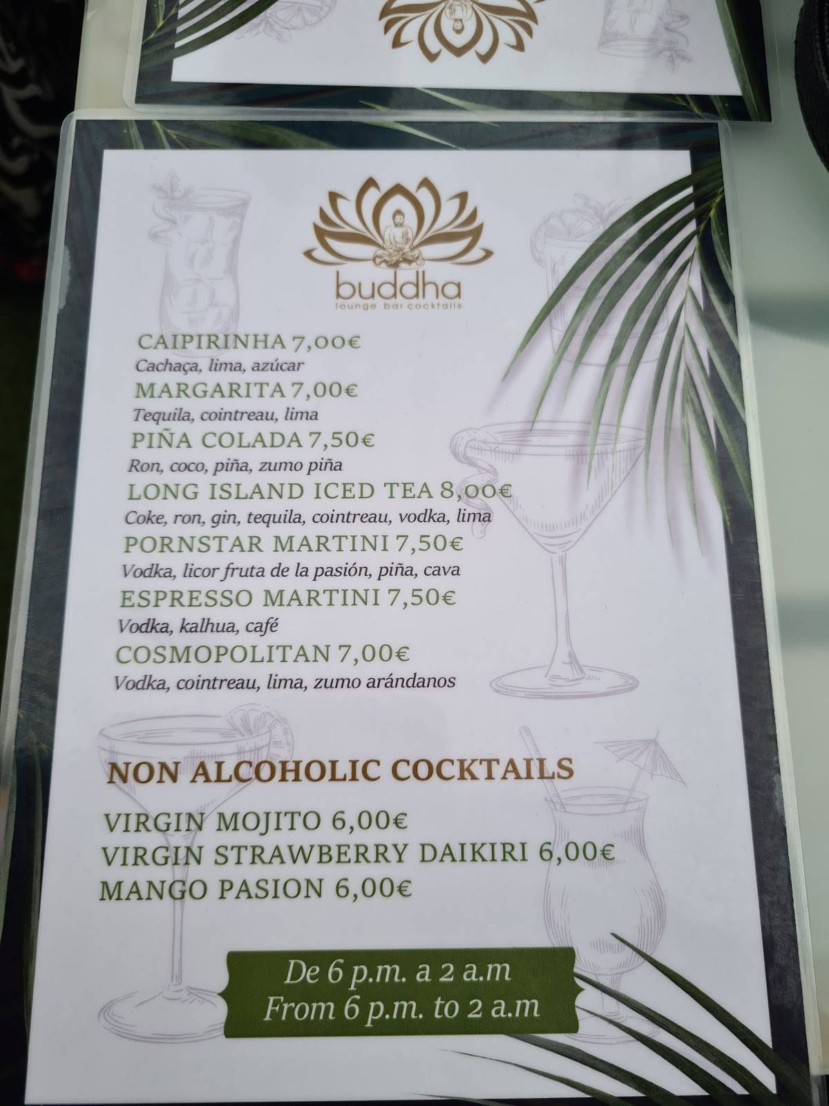 Menu at Terraza Buddha Lounge Bar, Nerja