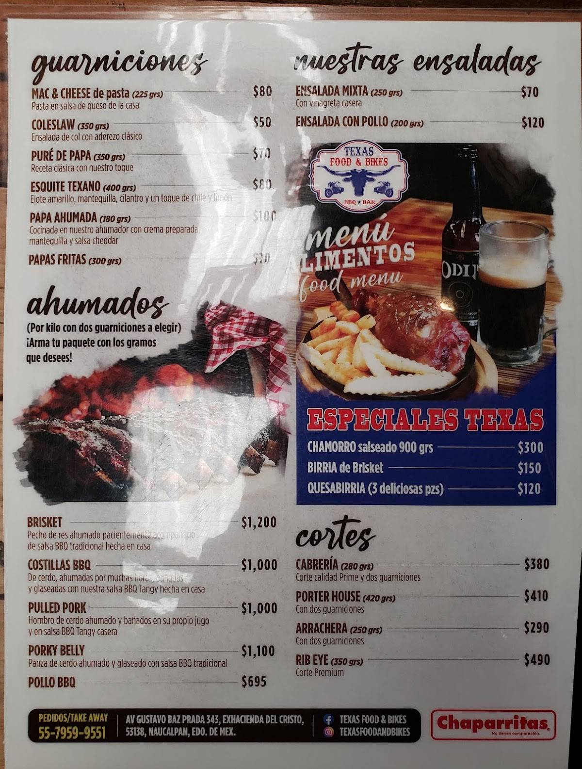 Carta del restaurante Texas food and bikes, Naucalpan del Juárez