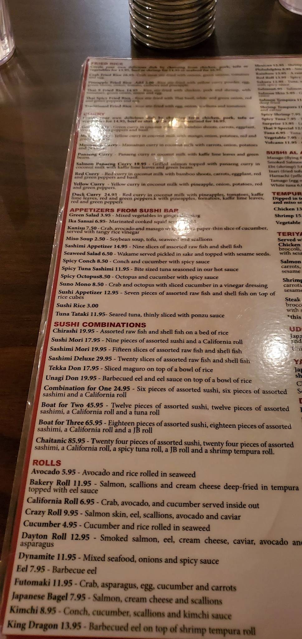 Menu at Thai 9 restaurant, Dayton