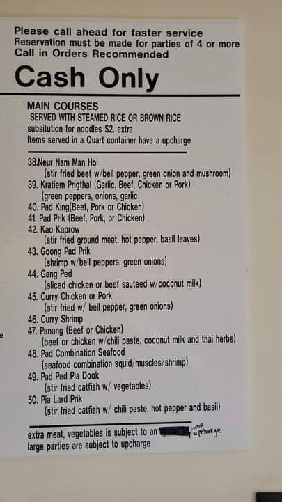 Menu at Thai Chow Oriental Foods restaurant, Fort Branch, 726 W 800 S