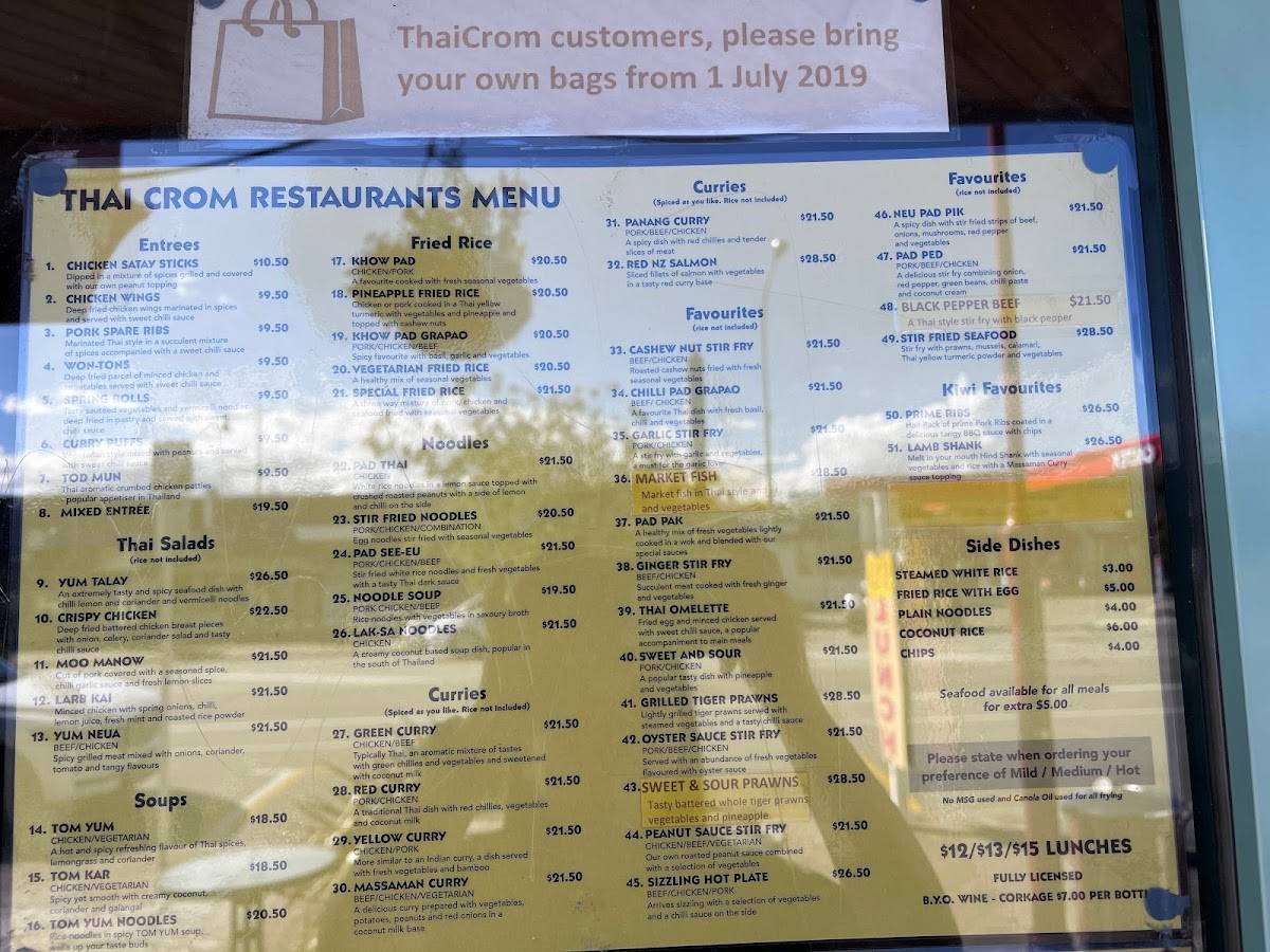 Menu at Thai Crom restaurant, Alexandra