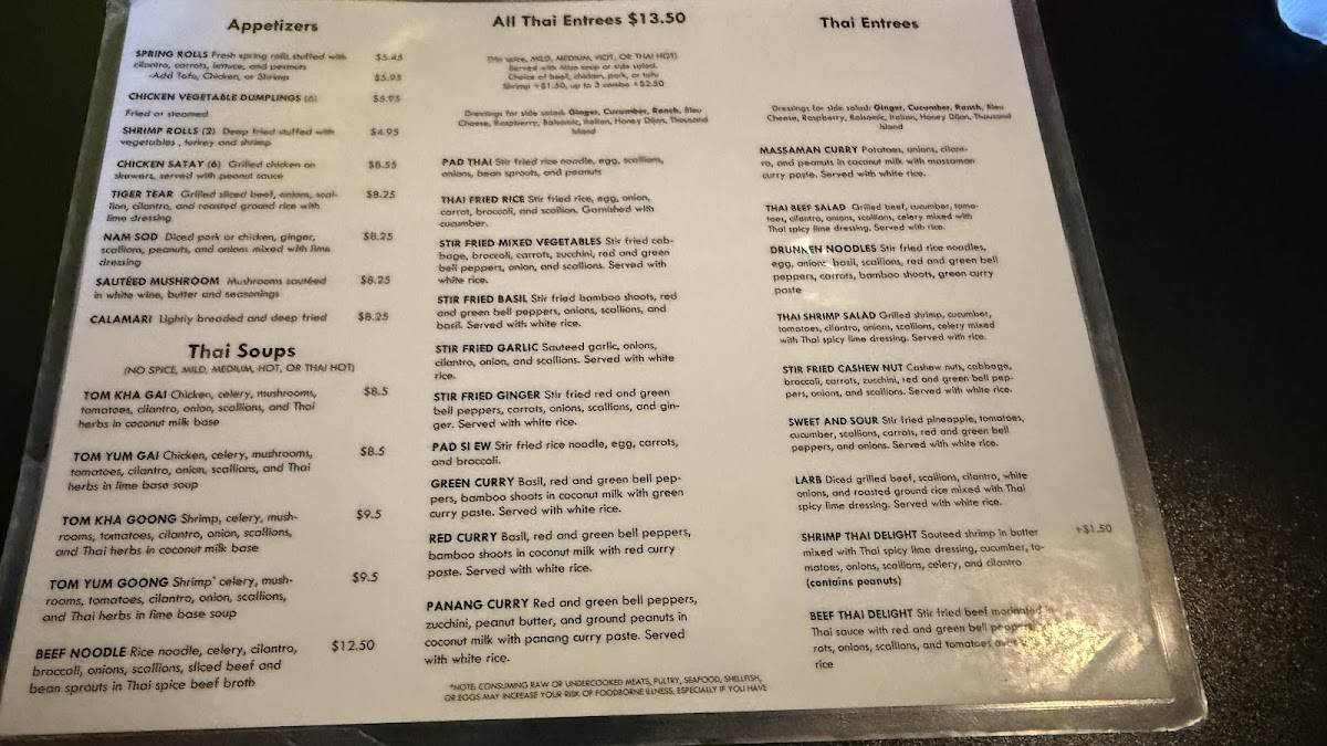 Menu at Thai Delight restaurant, Las Cruces