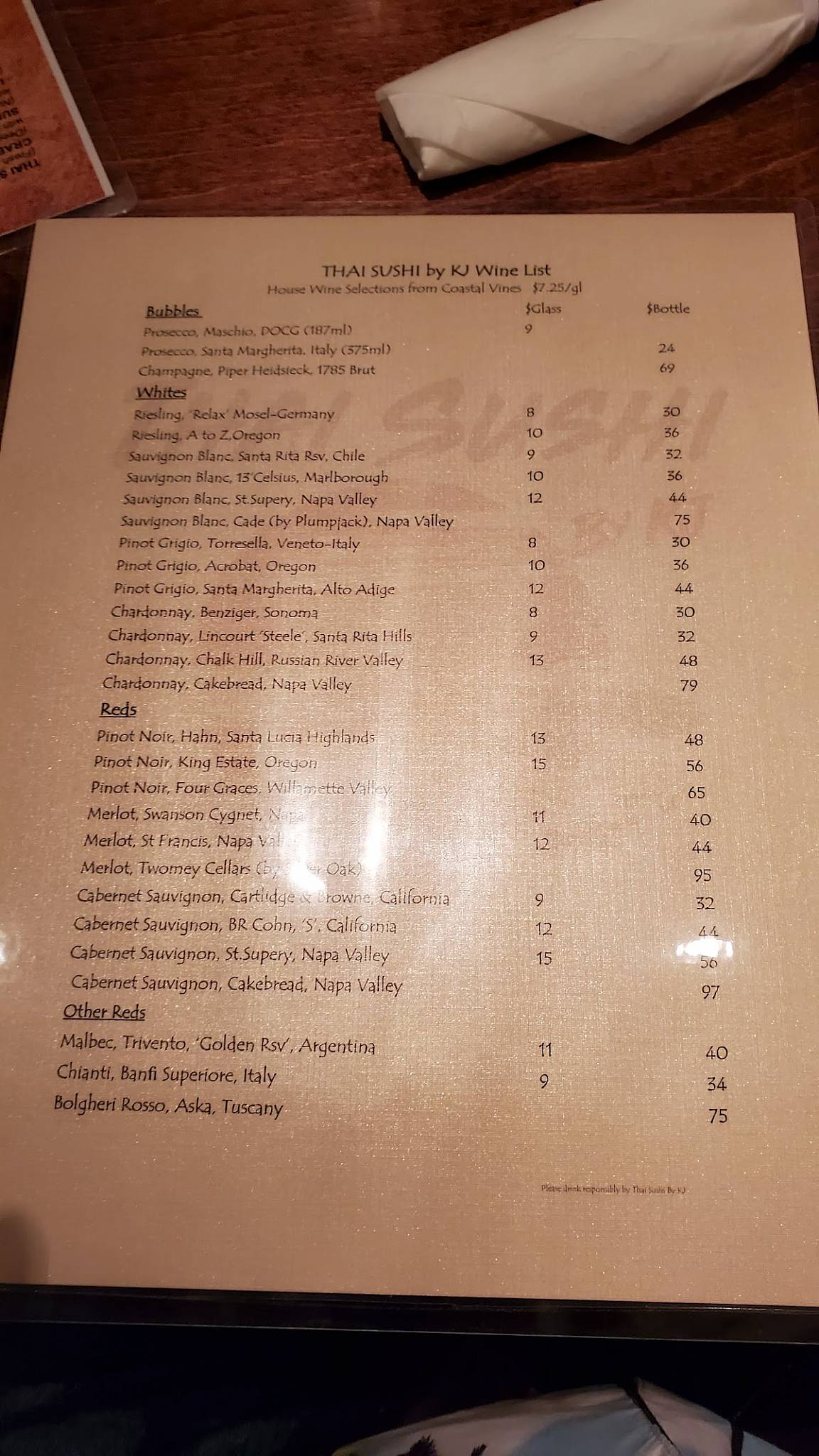 Menu at Thai Sushi By KJ restaurant, Marco Island