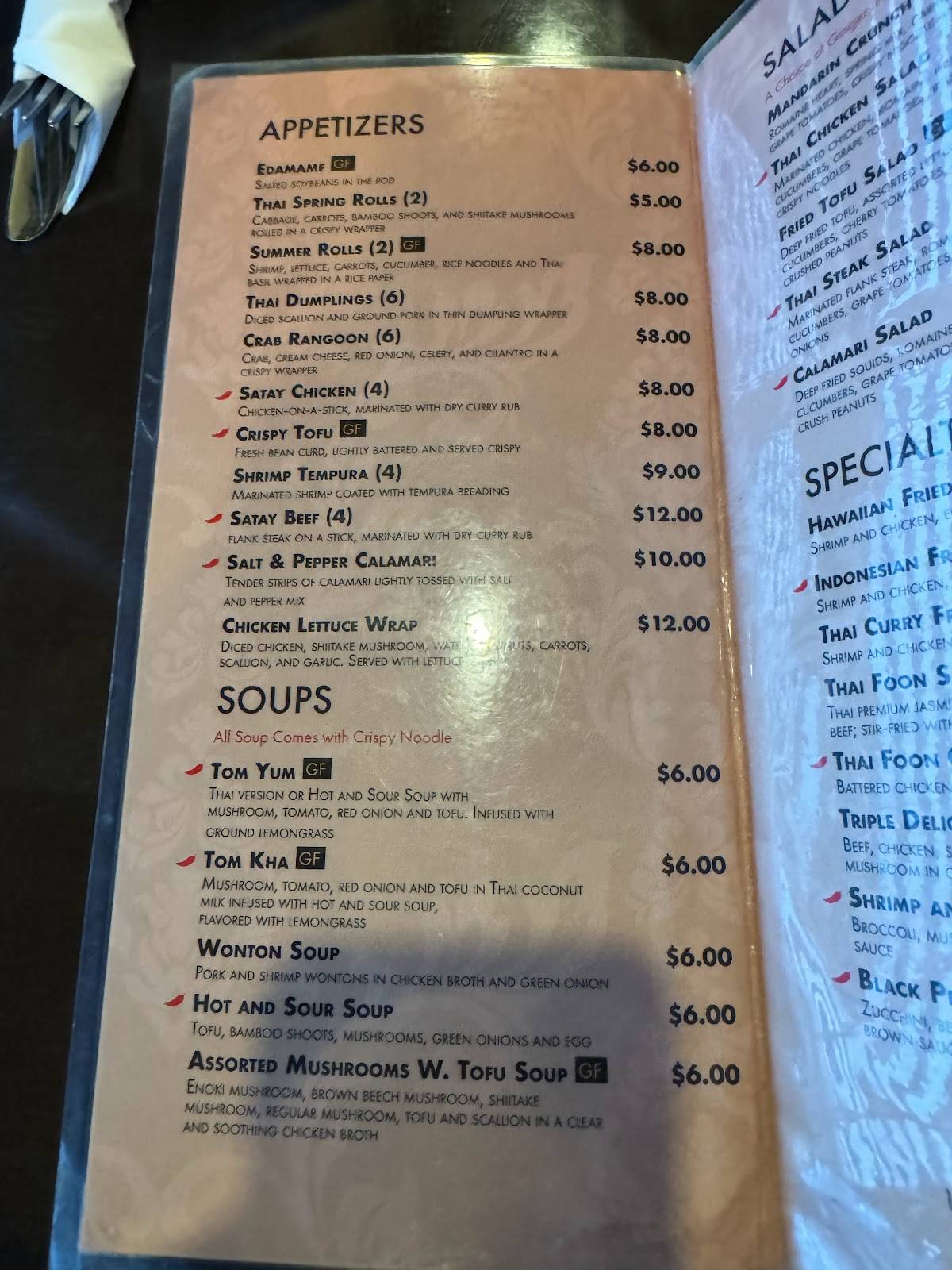 Menu at ThaiFoon Pittsburgh restaurant, Pittsburgh, Settlers Ridge ...