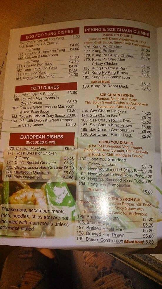 Menu at Thailand Express fast food, Bishopton