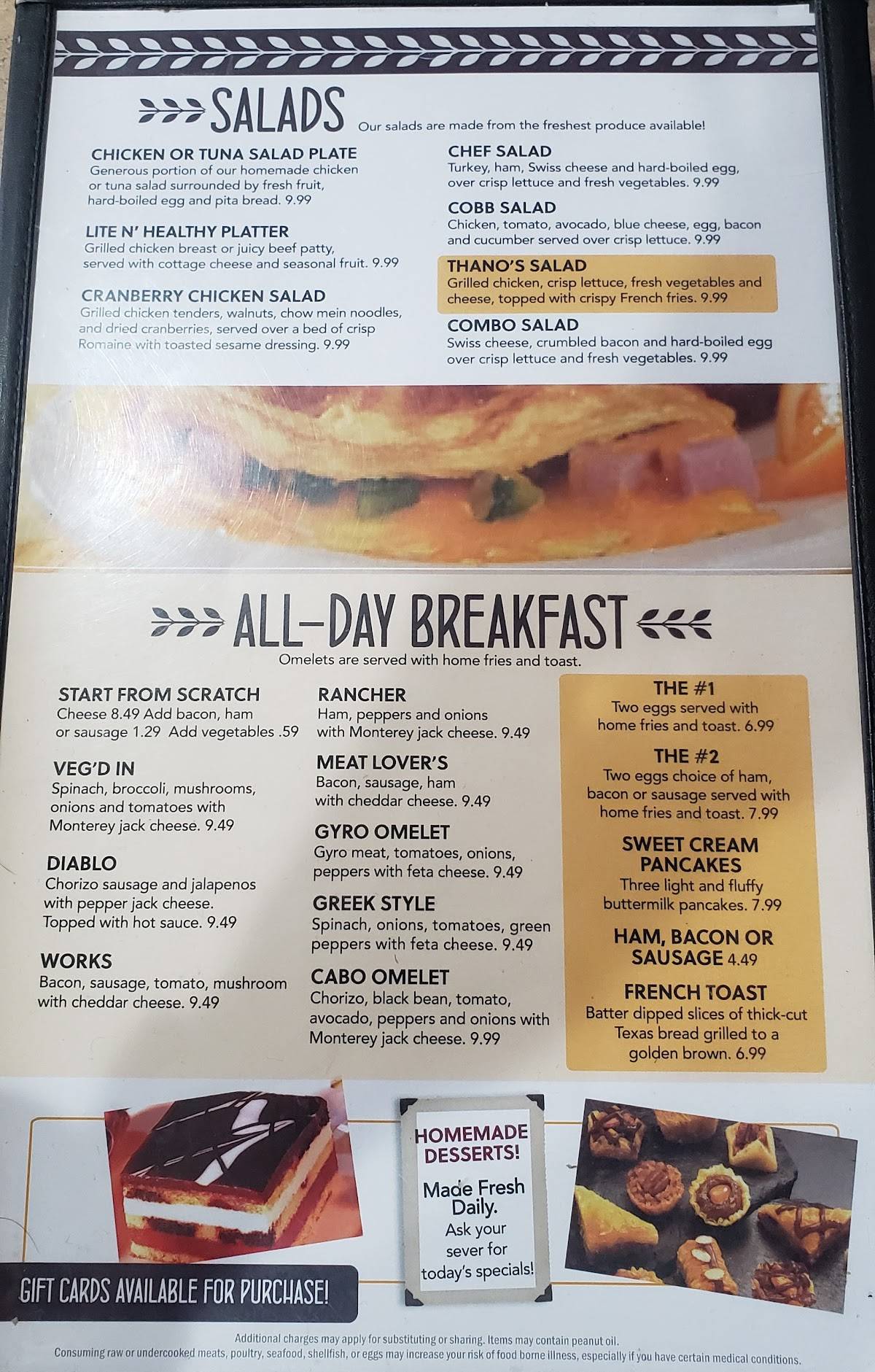 Menu at Thano's Family Restaurant, Canfield