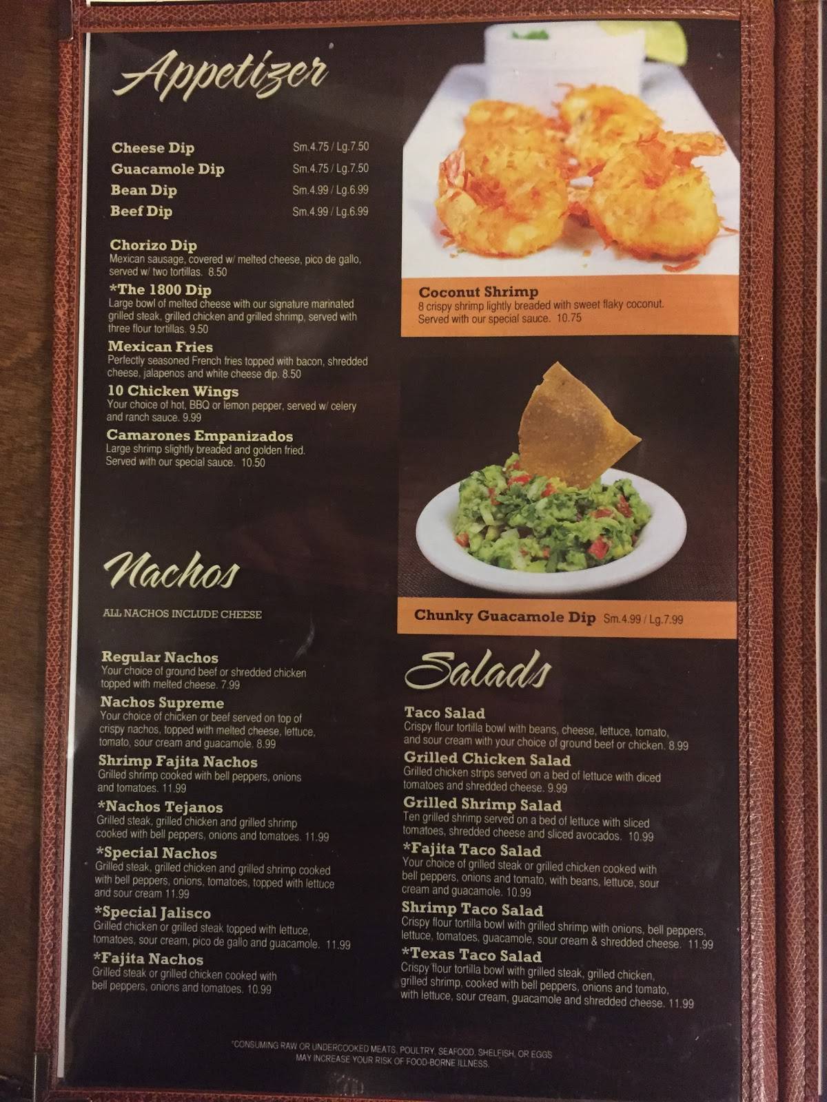 Menu at The 1800 Mexican Restaurant, Americus