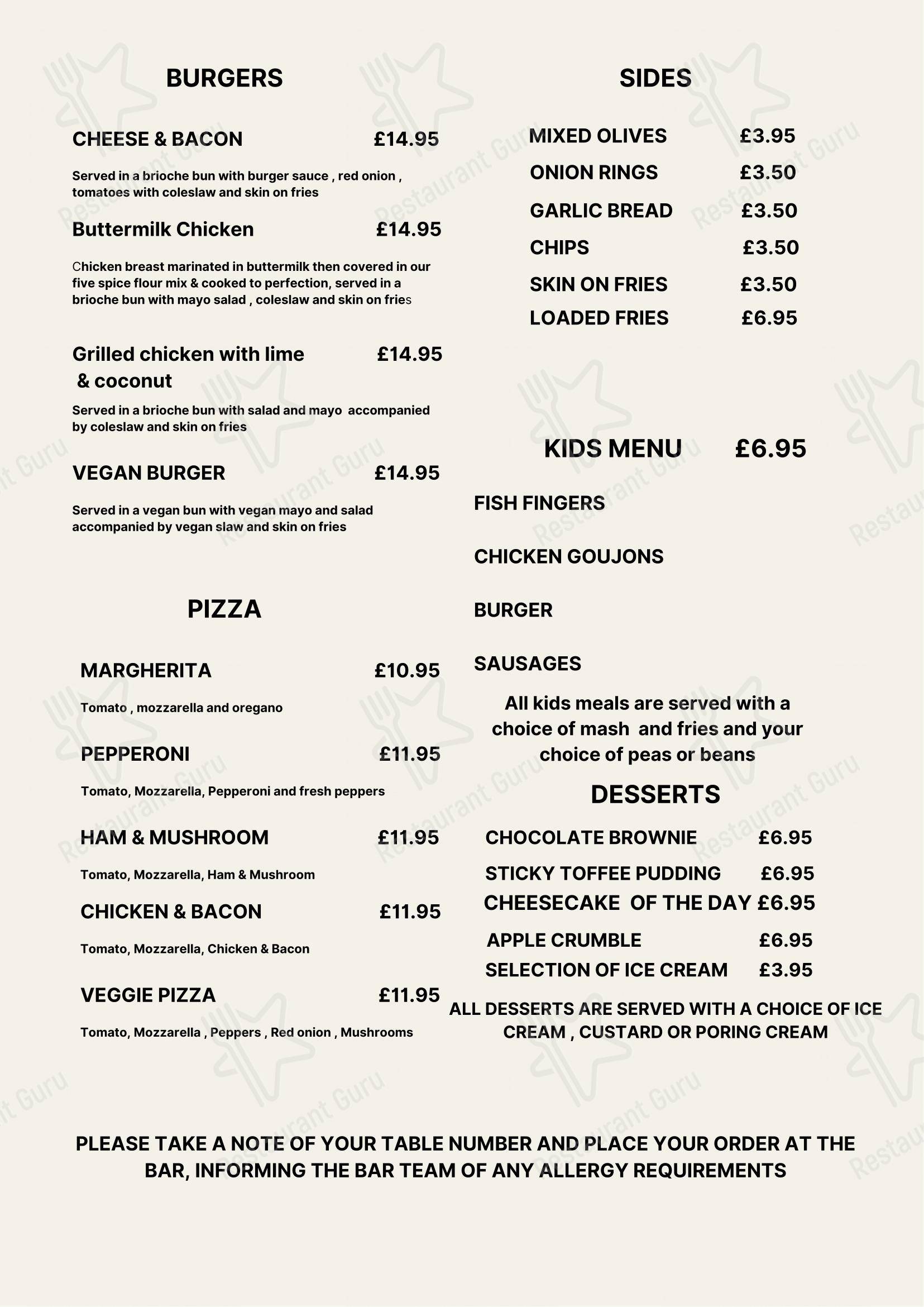 Menu at The Acorn pub & bar, Barking
