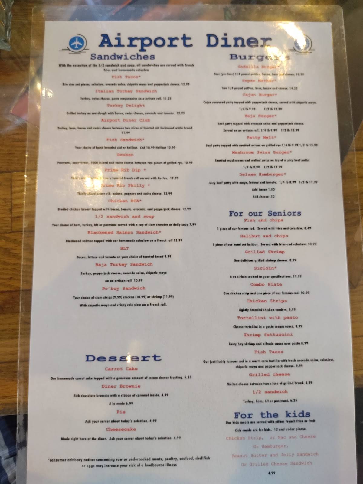 Menu at The Airport Diner restaurant, Bremerton