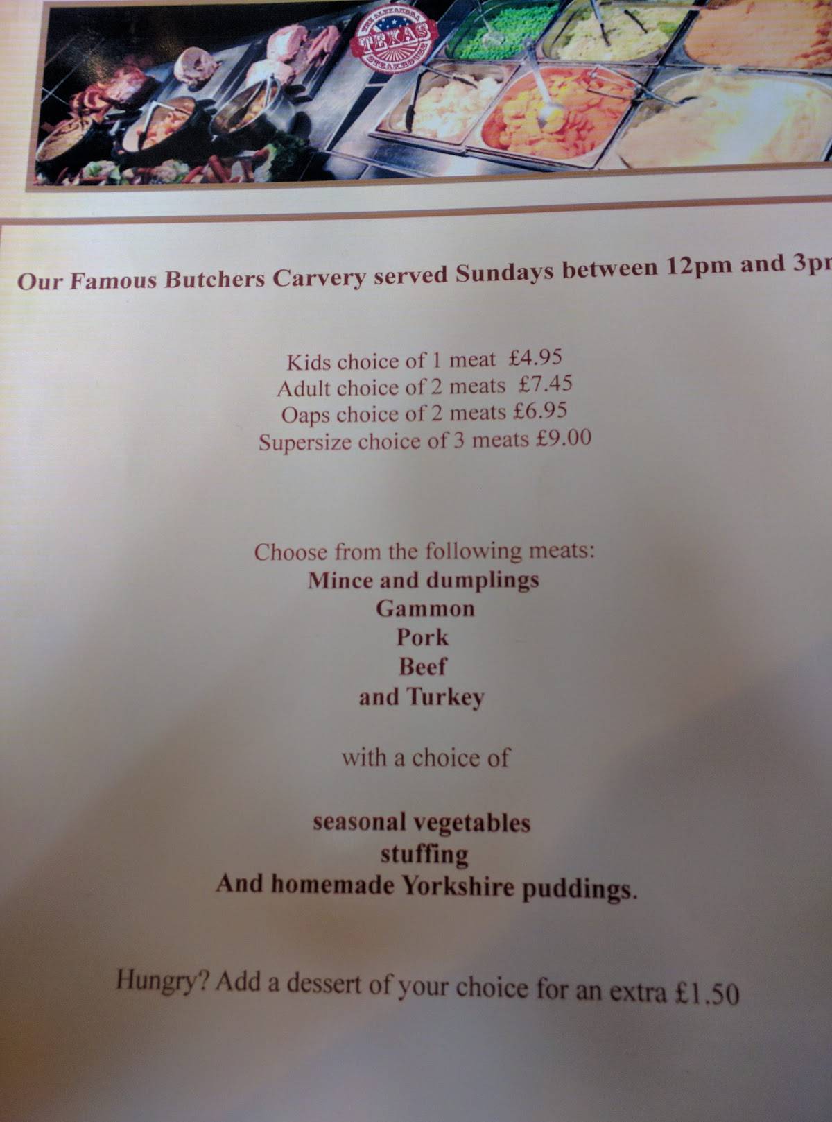 Menu at The Alexandra Steakhouse, Sunderland