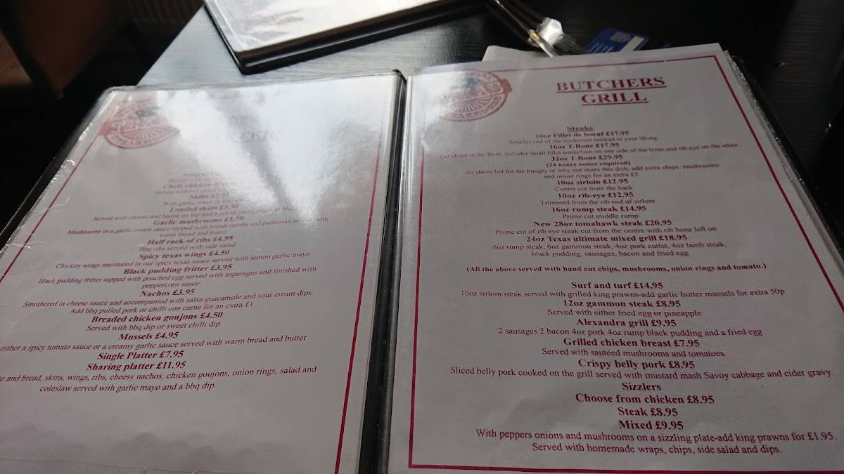 Menu at The Alexandra Steakhouse, Sunderland