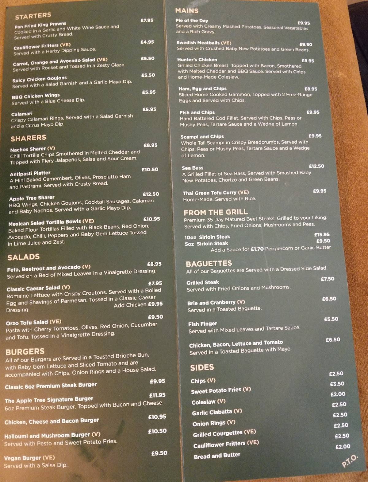 Menu at The Apple Tree pub & bar, Croydon, 1-3 Broom Rd