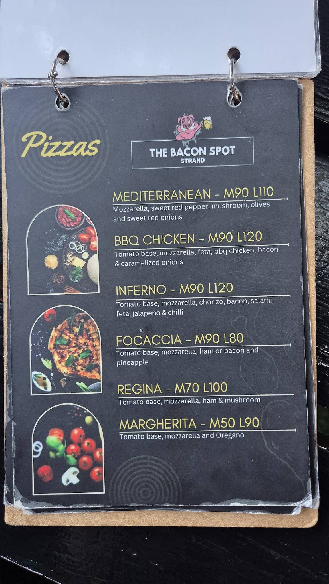 Menu at The Bacon Spot restaurant, Cape Town