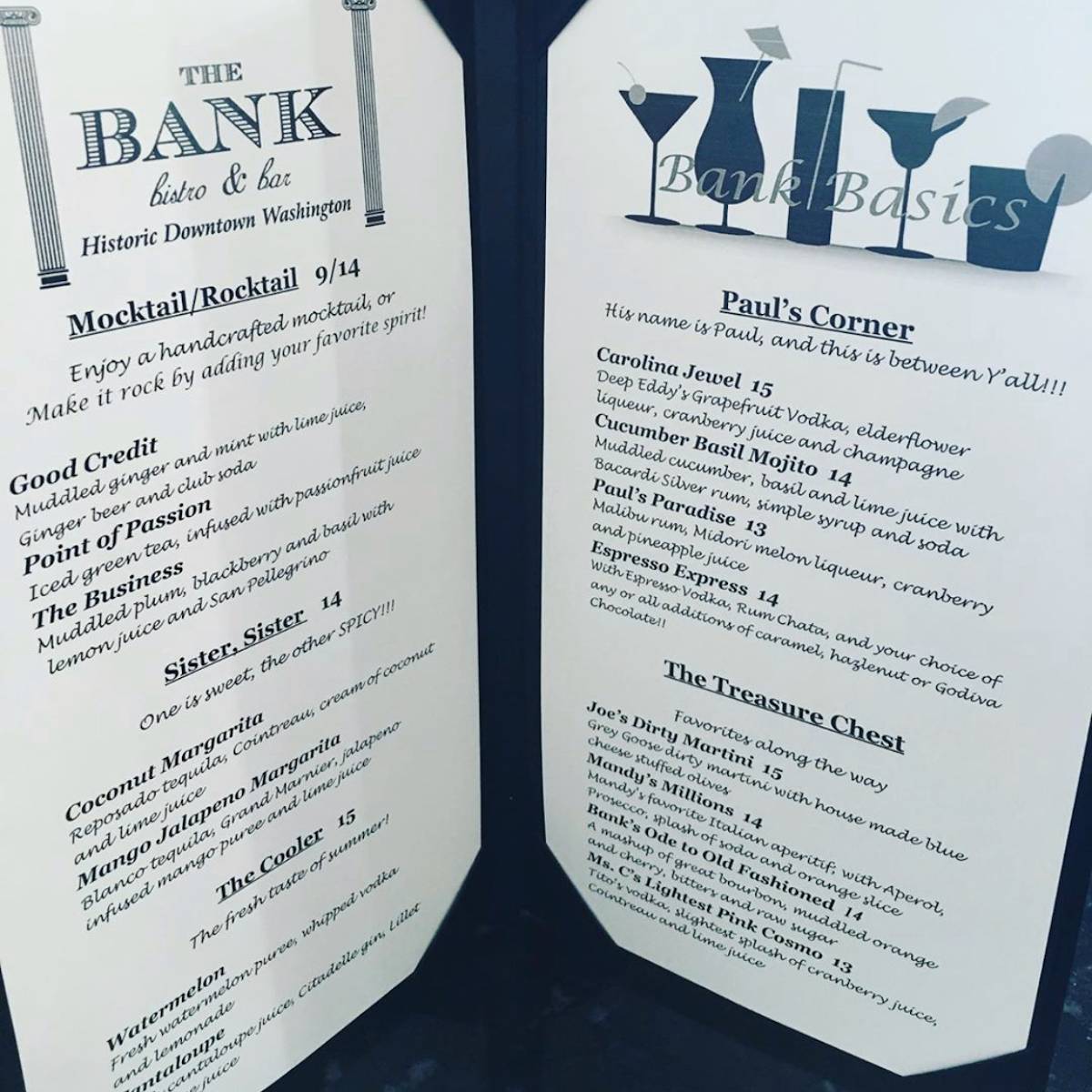 Menu at The Bank Bistro pub & bar, Washington