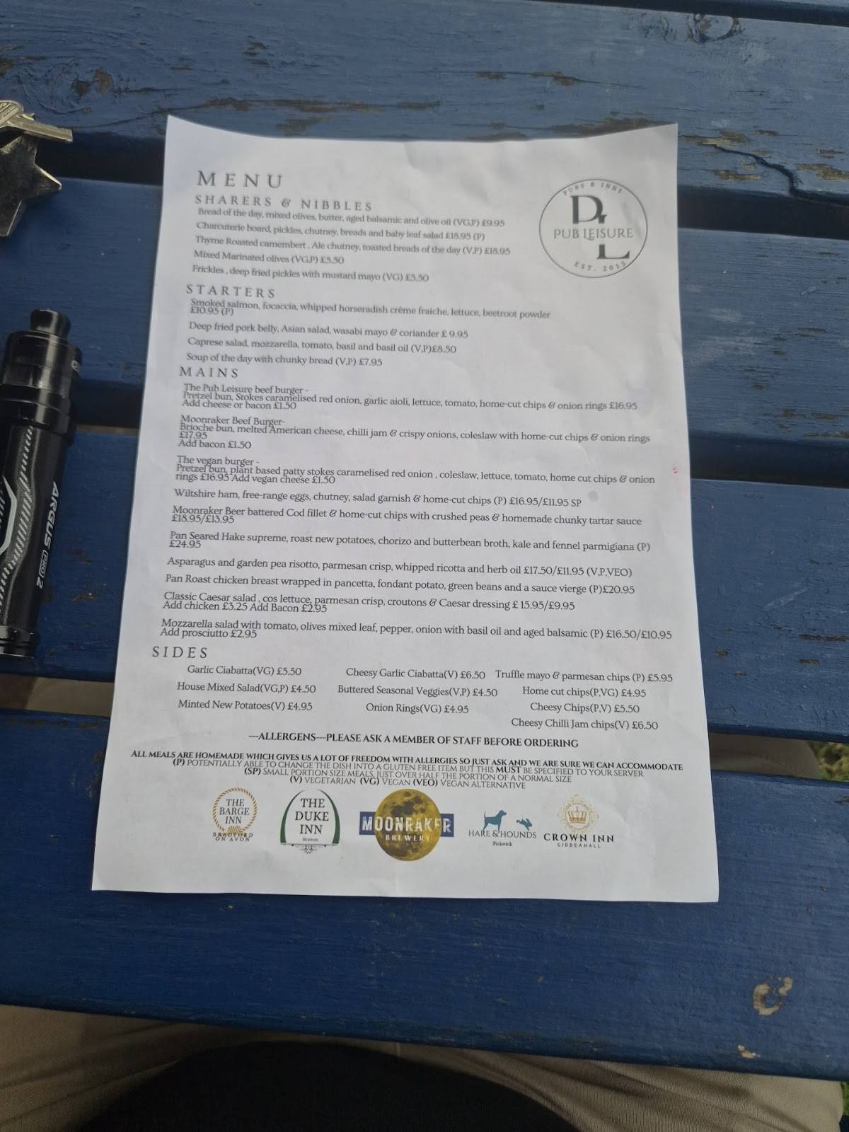 Menu at The Barge Inn, Bradford-on-Avon