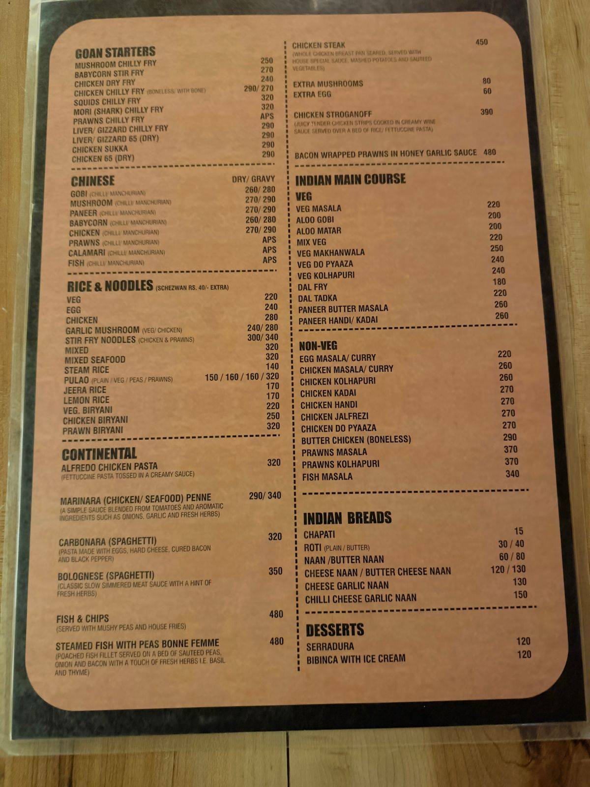 Menu at The Barn 31, Calangute