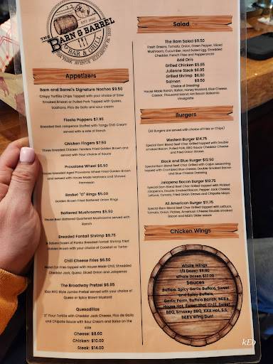 Menu at The Barn & Barrel Bar and Grill, Elizabeth