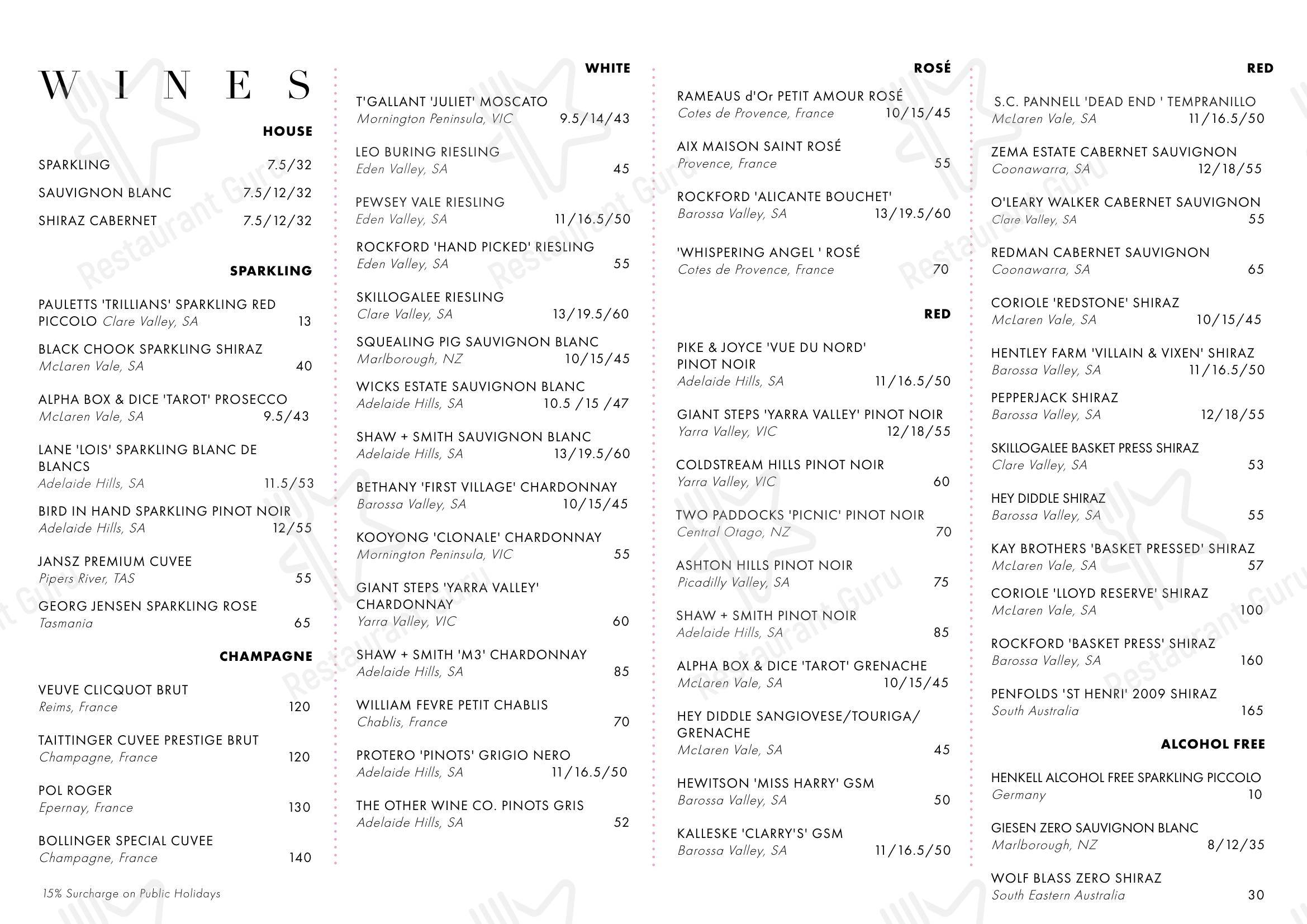 Menu at The Bath Hotel restaurant, Norwood