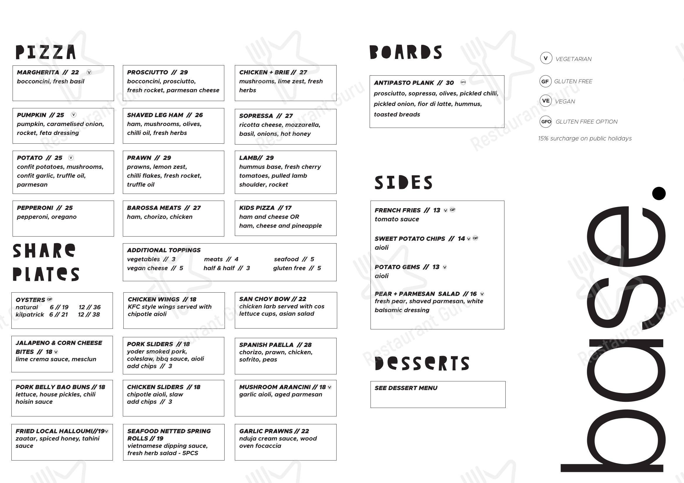 Menu at The Bath Hotel restaurant, Norwood