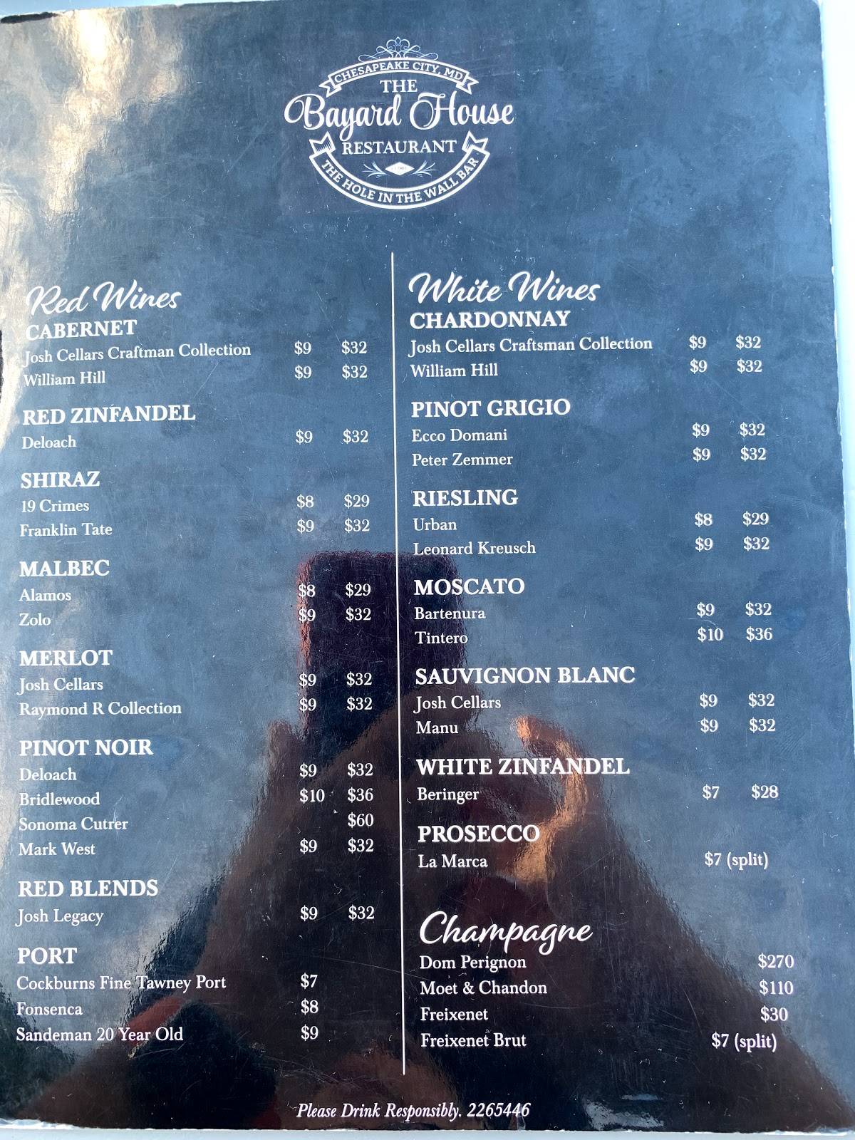 Menu at The Bayard House Restaurant, Chesapeake City