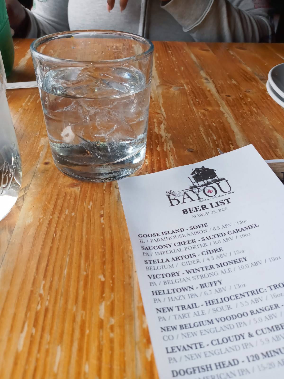 Menu at The Bayou restaurant, Bethlehem