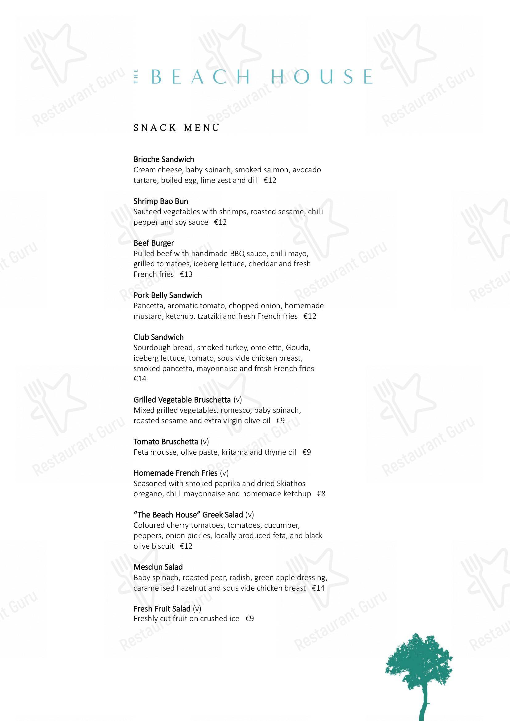 Menu at The Beach House, Kolios