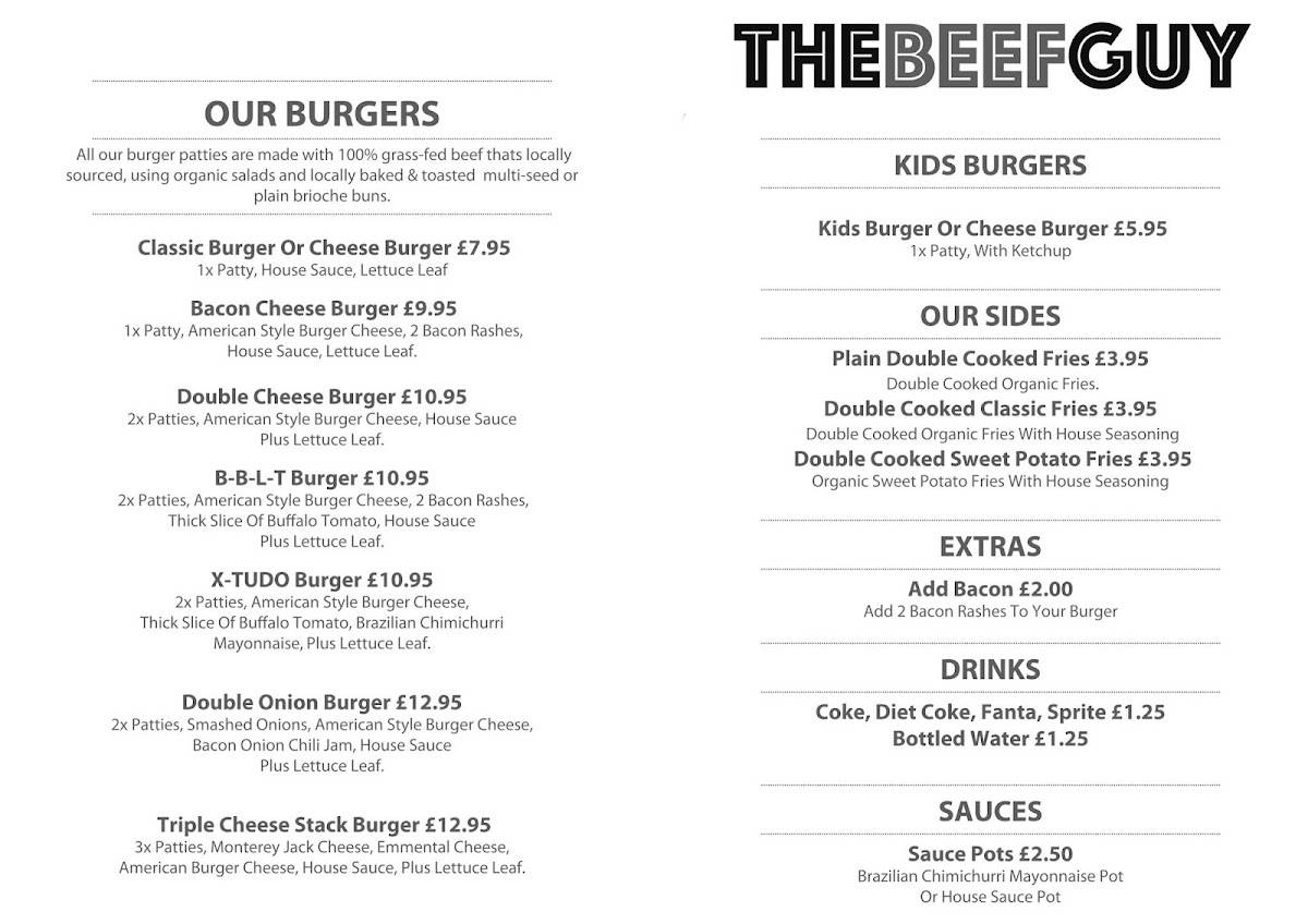 Carta del restaurante The Beef Guy Ltd, Worthing