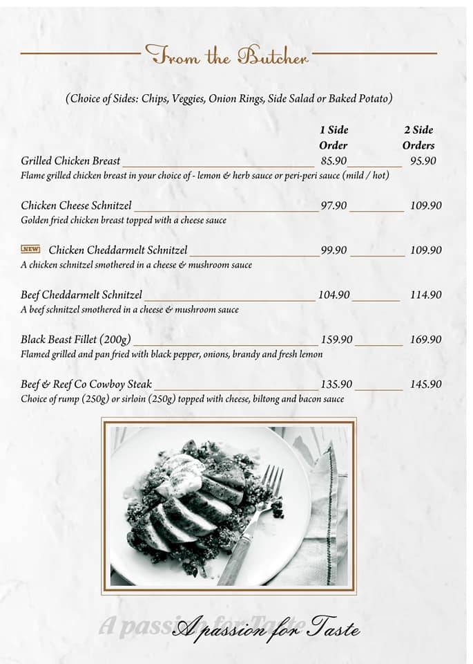Menu at The Beef 'n Reef restaurant, Bloemfontein, Kenneth Kaunda Rd