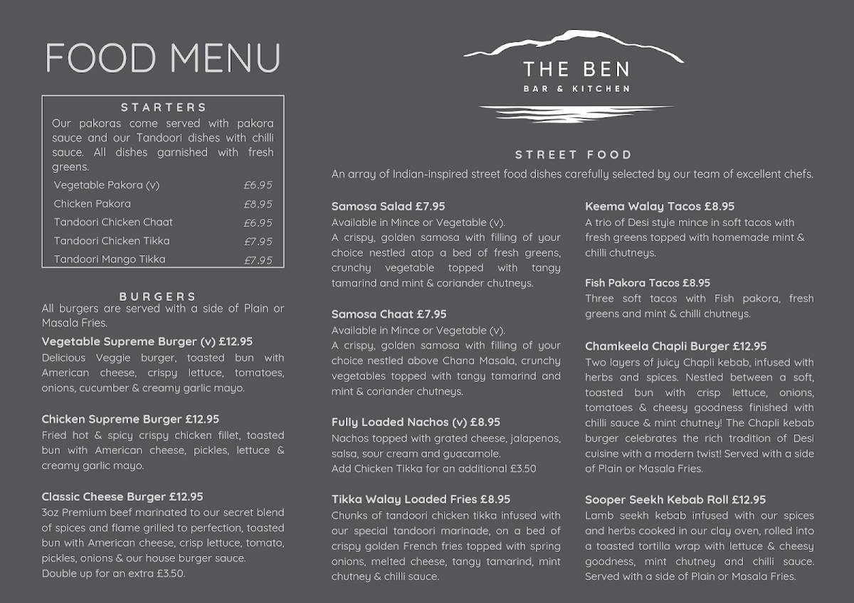 Menu at The Ben Bar & Kitchen, Alexandria