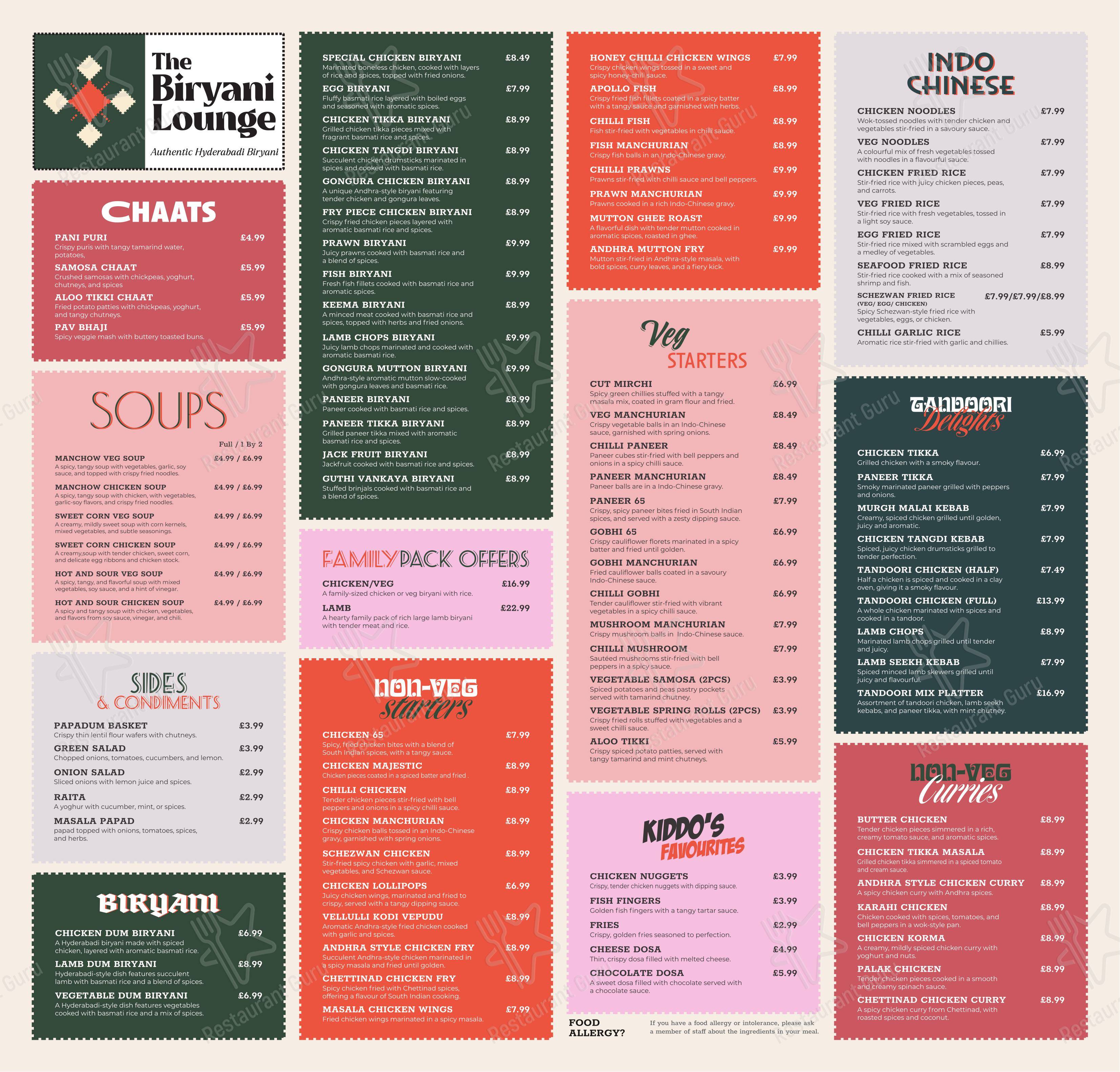 Menu at The Biryani Lounge restaurant, Reading