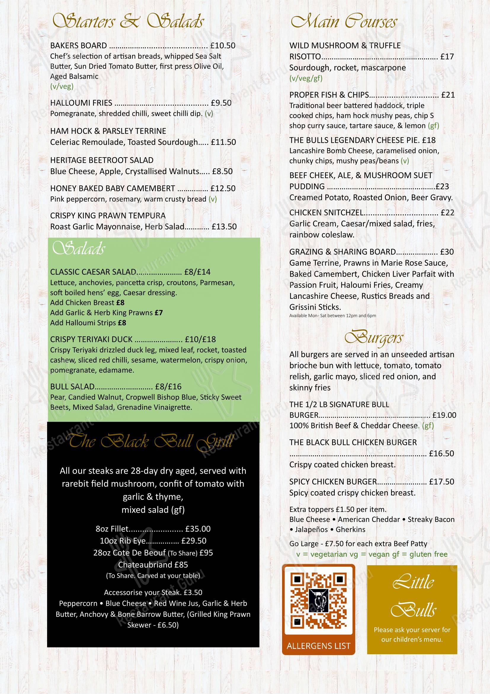 Menu at The Black Bull Inn & Restaurant, Blackburn, Old Langho Rd